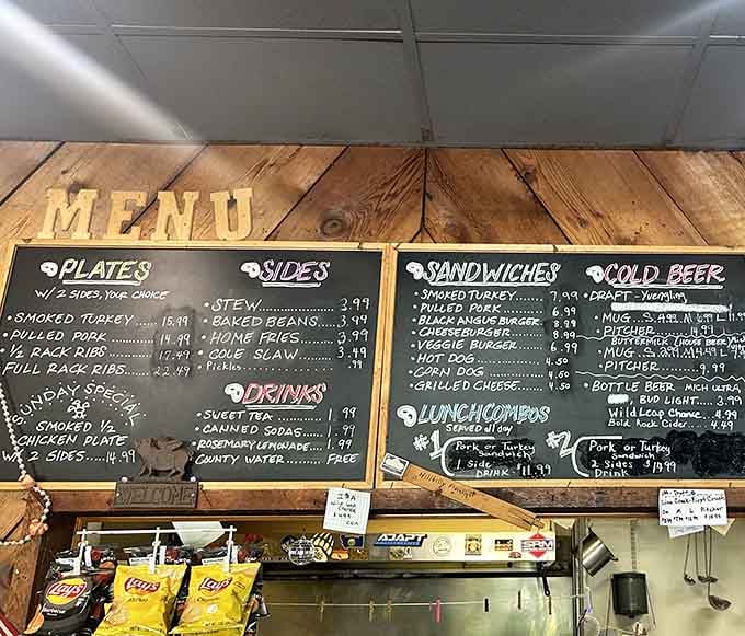 When your menu needs a chalkboard this size, you know the kitchen means serious business about barbecue.