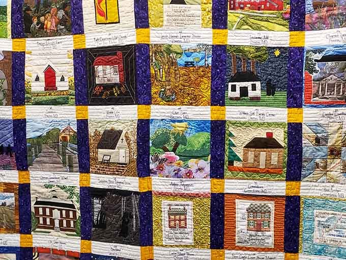 This stunning quilt commemorates the Underground Railroad sites, each square telling its own story of courage and freedom.