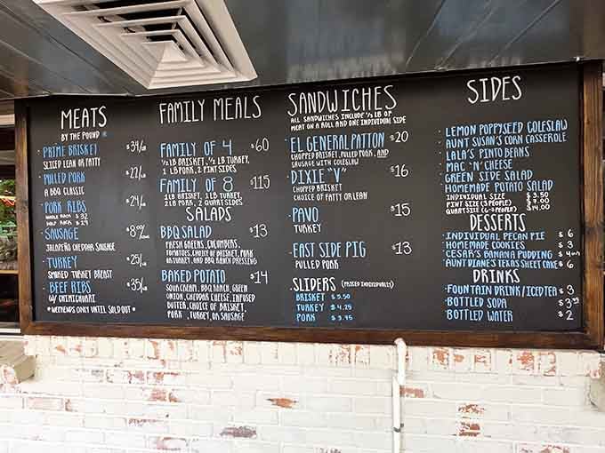 When the menu board looks this good, you know someone's taking their smoked meats seriously, no fancy fonts needed here.