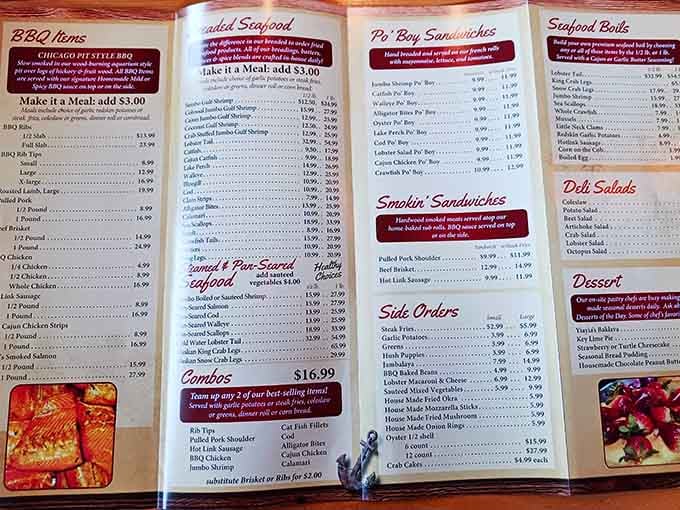 This menu reads like a love letter to both ocean and land, proving Captain Porky's doesn't believe in limitations.