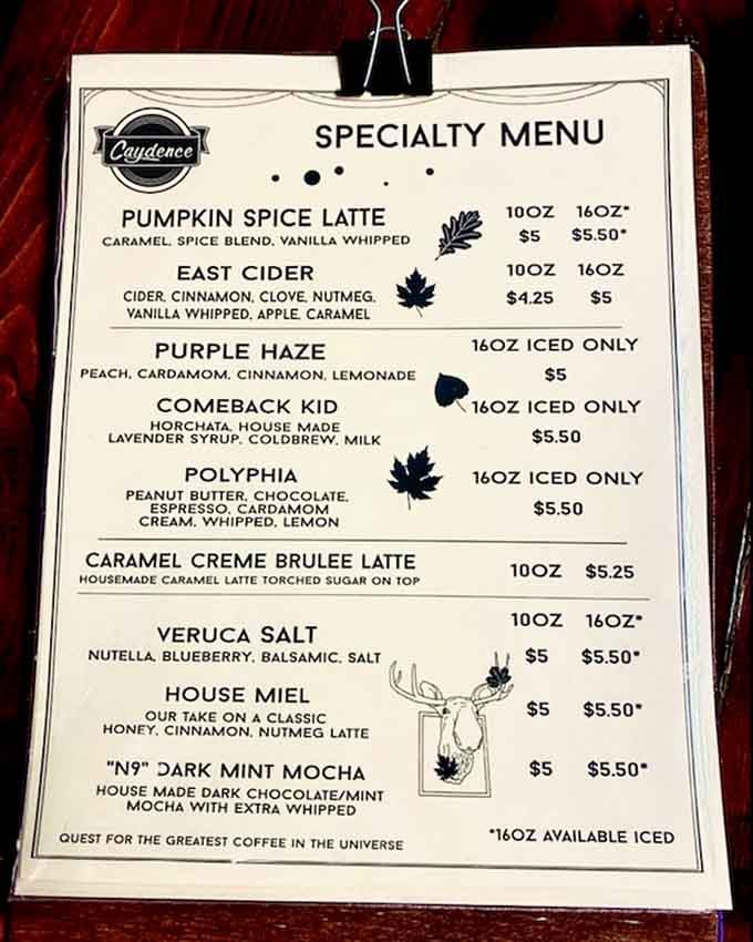 Creative drinks with names like Purple Haze and Comeback Kid prove someone's having fun behind that espresso machine.