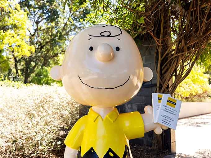 Charlie Brown himself welcomes you with that familiar zigzag shirt and eternally optimistic smile despite life's setbacks.