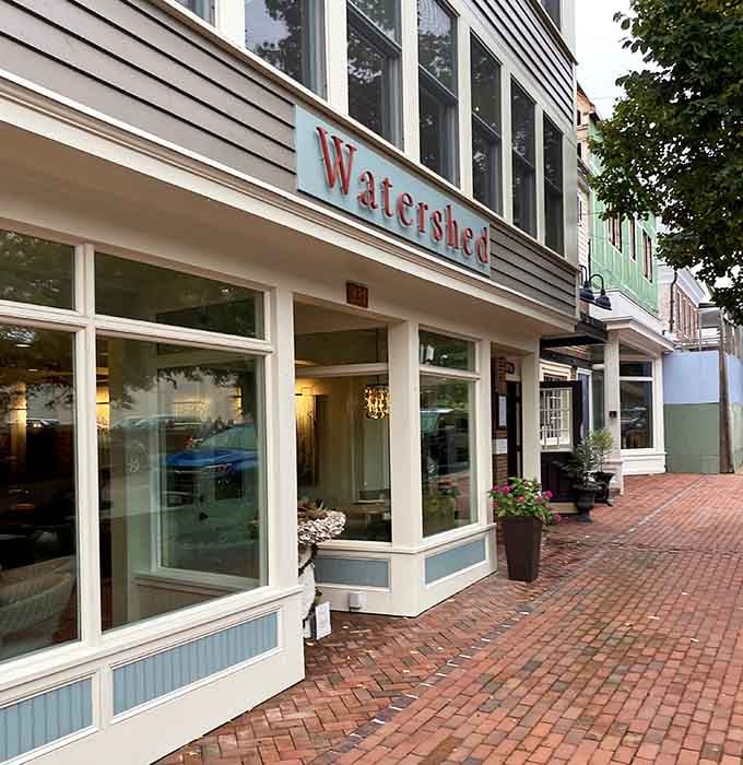 Watershed's inviting storefront on brick-paved streets promises farm-fresh dining worth dressing up for, or not.