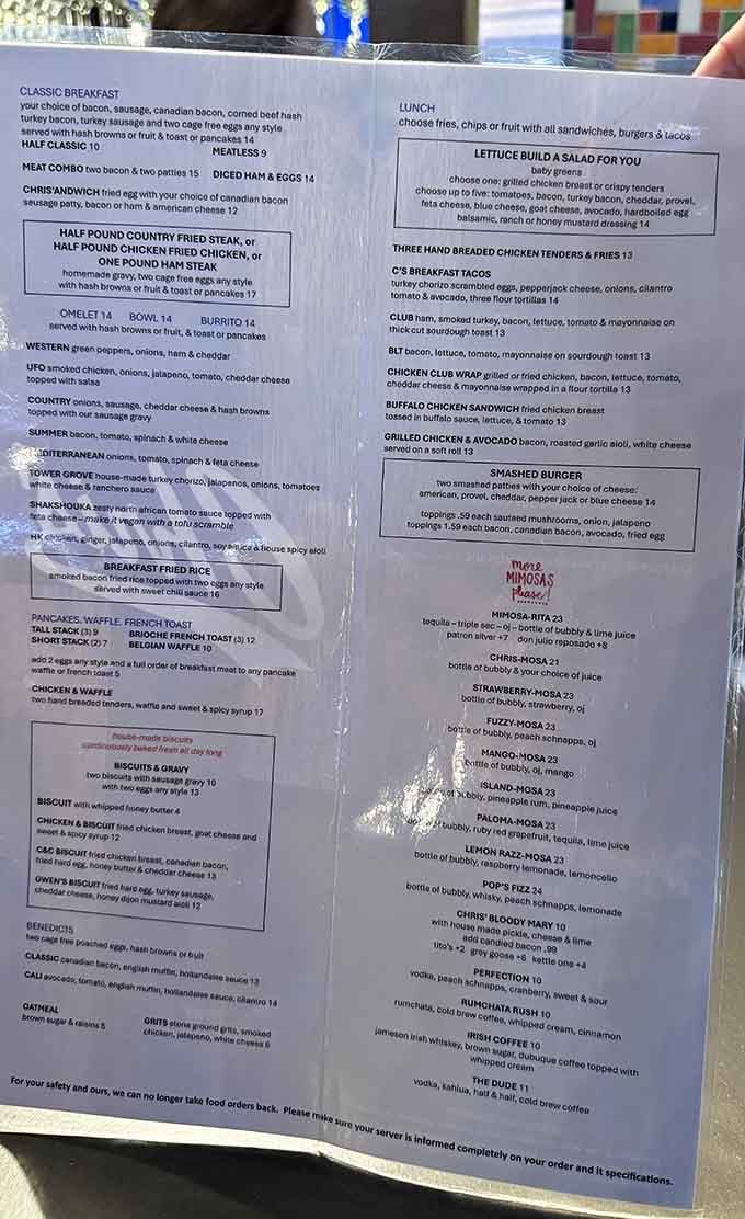 This menu reads like a love letter to breakfast, offering everything from classic comfort to creative culinary adventures.