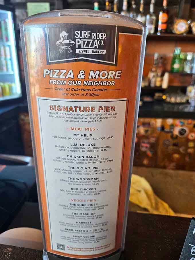 The menu stands tall with options galore, because even gamers need fuel for their high-score pursuits.