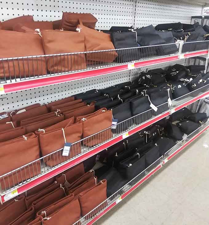 Designer-looking pouches organized by color because even your accessories deserve to match without breaking the bank.