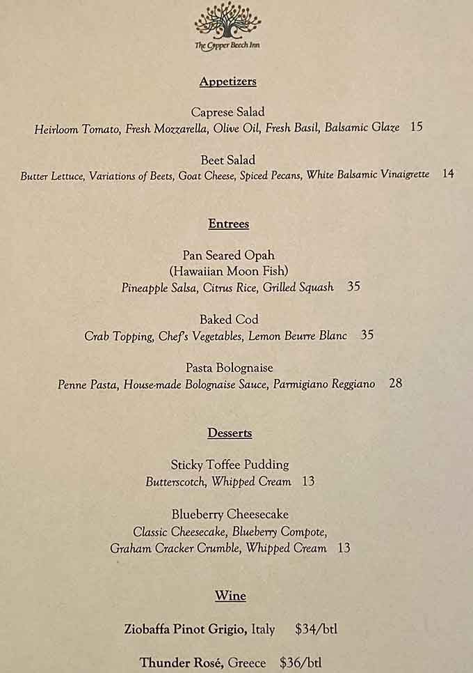 The menu reads like a love letter to fine dining, featuring everything from fresh seafood to decadent desserts.