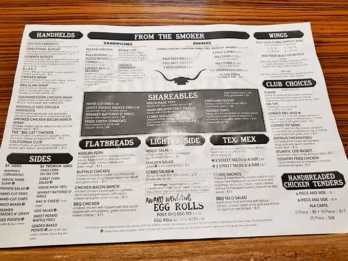 When a menu features this many smoked meat options, you know someone's been tending those smokers with serious dedication and love.