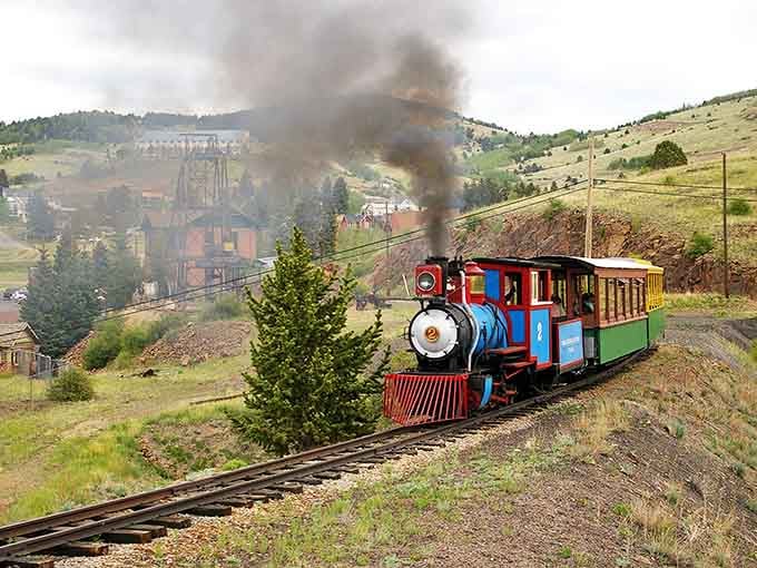 This cheerful locomotive chugs through mountain scenery that makes every smartphone camera feel suddenly inadequate and slightly embarrassed.