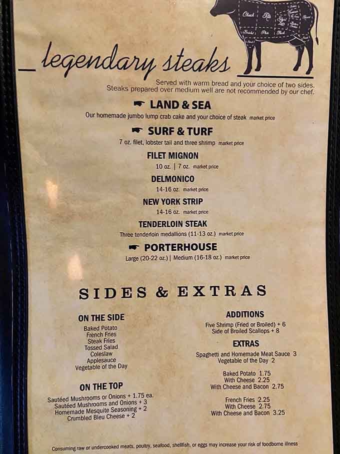 When a menu confidently declares "legendary steaks," you know the kitchen isn't playing around with your dinner.