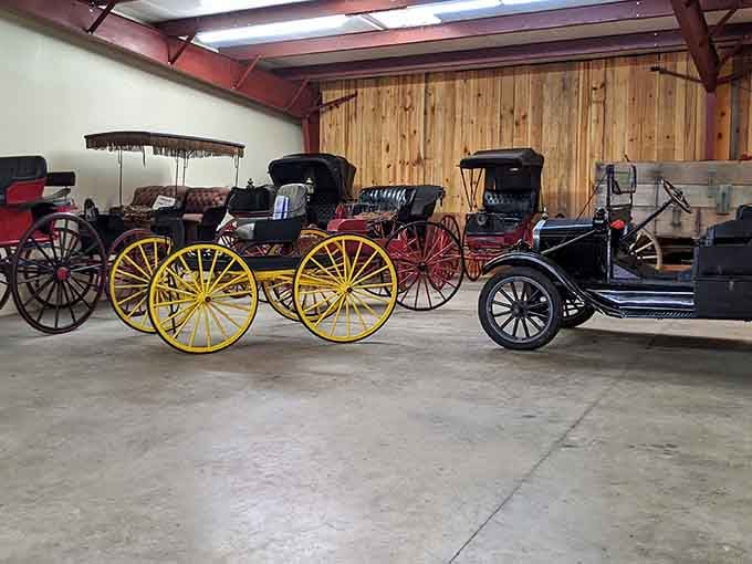 Those yellow wagon wheels gleam with stories from when horsepower meant actual horses, not engine specs.