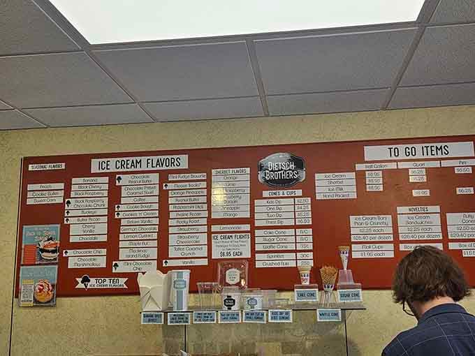 The flavor board stretches across the wall like a delicious menu of possibilities, each one better than the last.
