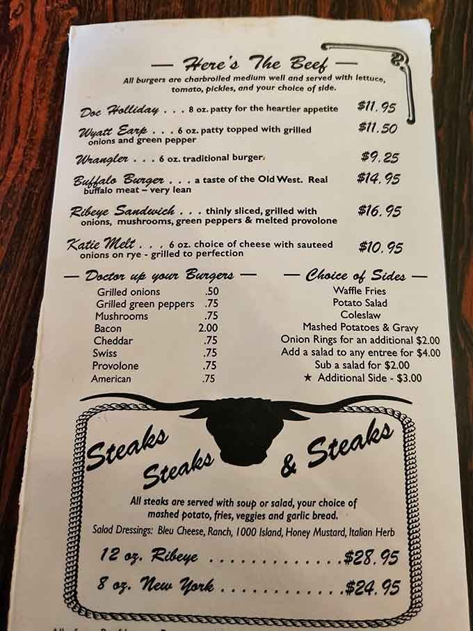 The menu reads like a Western roll call: Doc, Wyatt, and the Wrangler all ready for action.