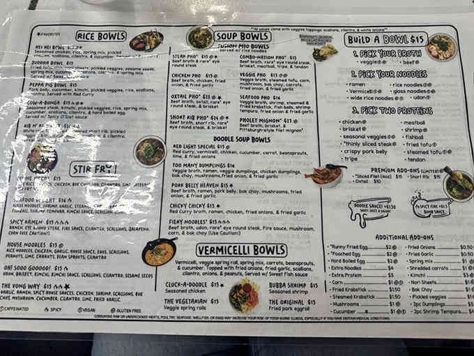 The menu reads like a choose-your-own-adventure novel, except every ending involves delicious noodles and satisfaction.