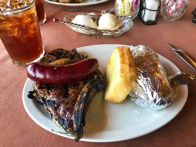 When your ribeye needs its own zip code and comes with a sausage the size of a baseball bat, you've found heaven.
