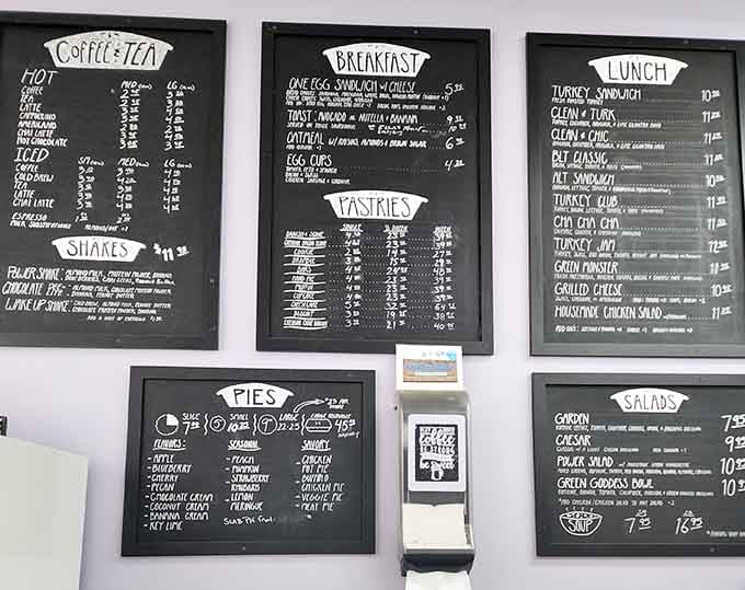 Those handwritten chalkboard menus promise everything from morning coffee to lunchtime salvation and glorious pies.