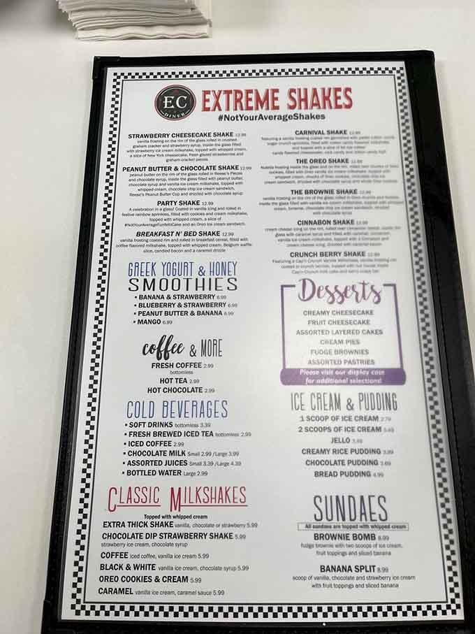The "Extreme Shakes" menu reads like a dessert lover's fever dream, and honestly, that's exactly what it is.