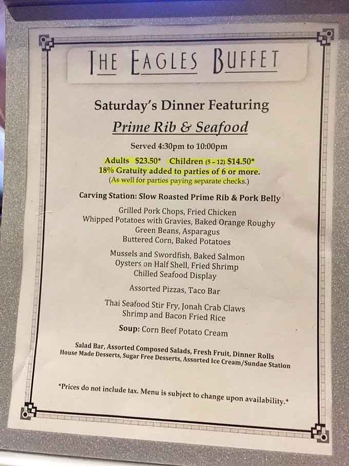 Saturday's prime rib and seafood lineup reads like a greatest hits album of comfort and luxury.