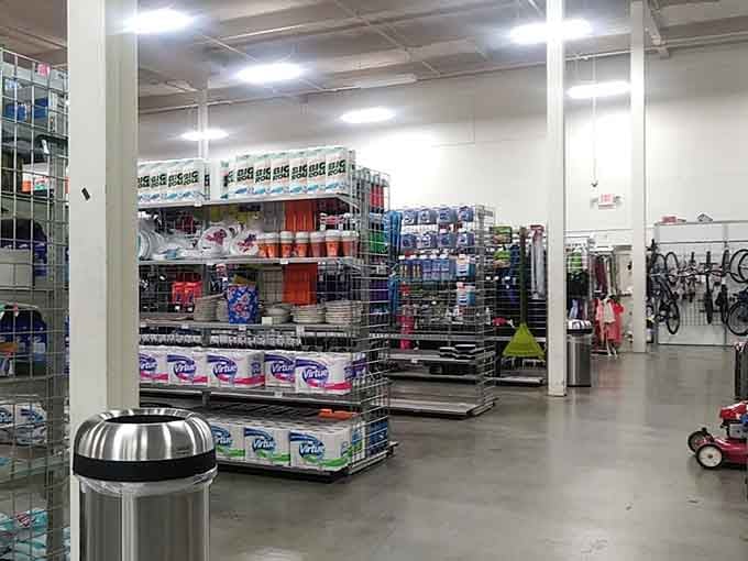 The warehouse-style space stretches endlessly, proving that bigger really is better when it comes to thrifting.