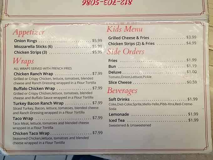 The menu reveals wraps, appetizers, and beverages, but let's be honest&mdash;you're here for one thing and one thing only.