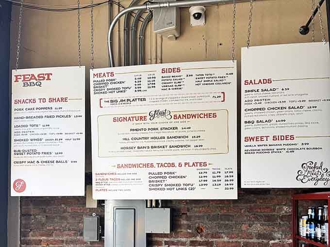 Simple menus on brick walls tell you everything you need to know: this place means business.