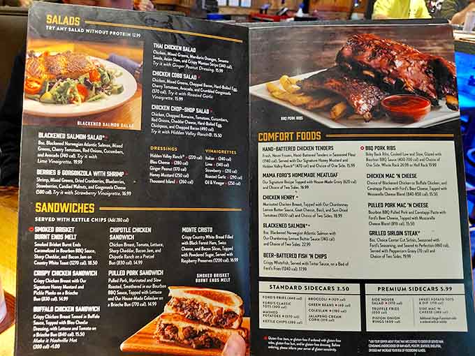 The menu reads like a greatest hits album of American comfort food, minus the regrettable tracks.
