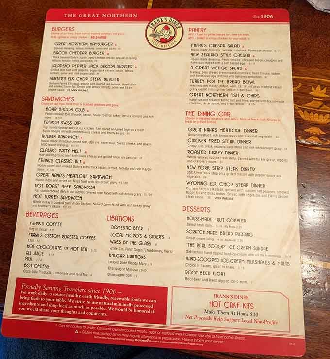 The menu promises hearty classics served to travelers since the early 1900s, and they're not kidding around here.