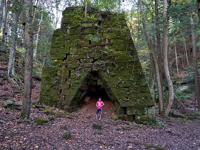 The historic Rockland Furnace stands like a moss-covered monument to Pennsylvania's industrial past and present natural beauty.