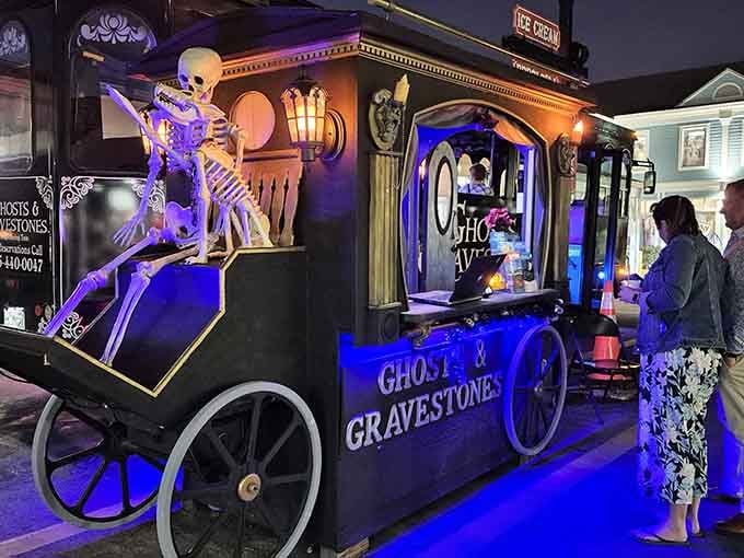 That skeleton riding shotgun has better posture than most of us after a long day at the office.