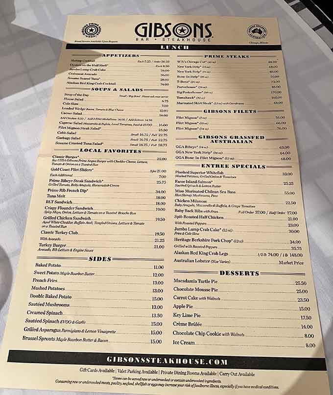This menu reads like a greatest hits album of American steakhouse cuisine, every selection a potential showstopper.