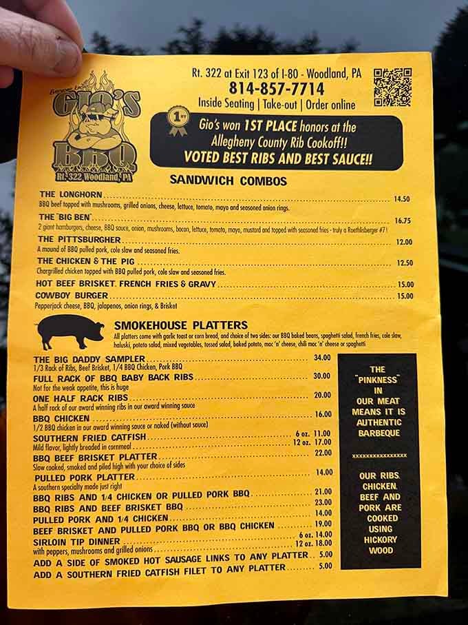 Award-winning ribs and sauce headline a menu that reads like a love letter to smoked meat enthusiasts.