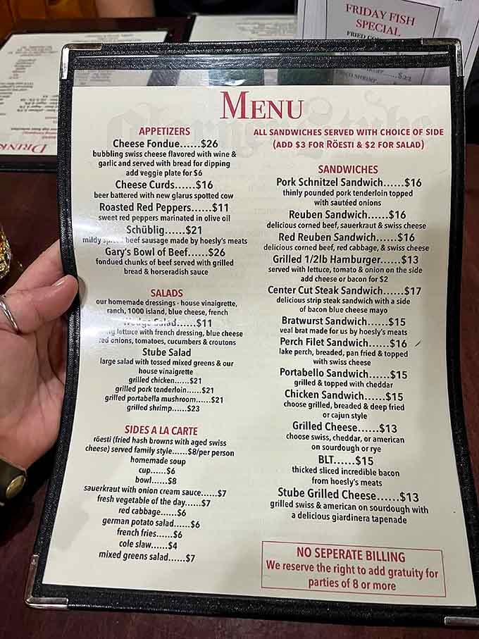 This menu reads like a greatest hits album of Swiss cuisine, and every track is a banger.