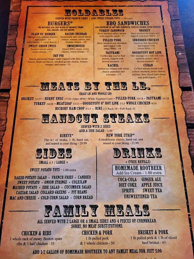This menu reads like a love letter to smoked meats, with family meals that'll feed your crew.