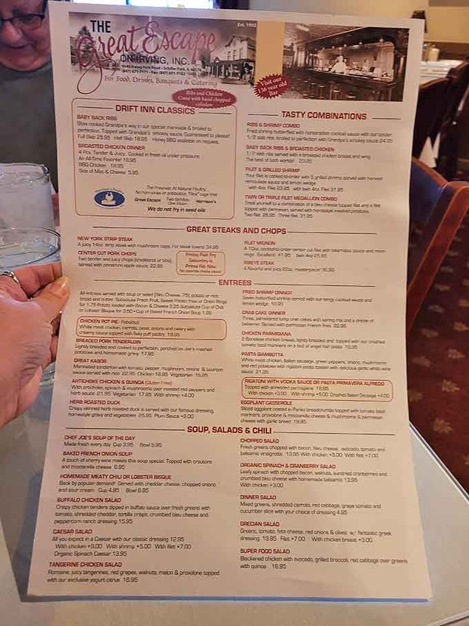 This menu reads like a greatest hits album of comfort food, minus the ghosts' ordering preferences.