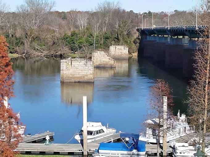 Bridge pilings rise from the Savannah River like ancient monuments, reminders of when Hamburg connected to somewhere that actually mattered.