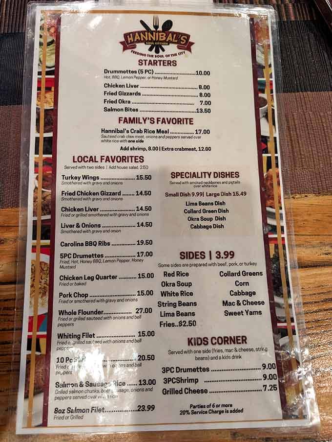 This menu reads like a greatest hits album of Southern soul food classics done right.