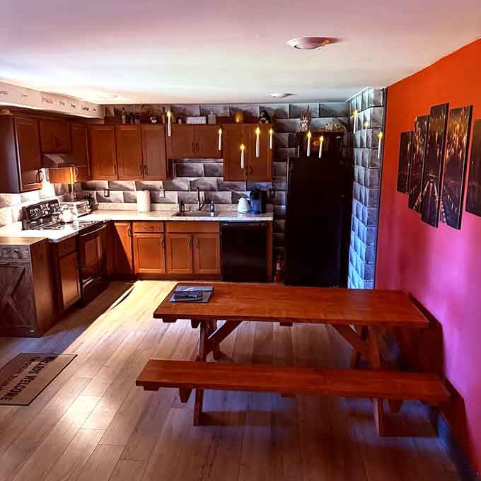 This kitchen channels serious Gryffindor energy with floating candles that won't drip wax on your breakfast, thankfully.