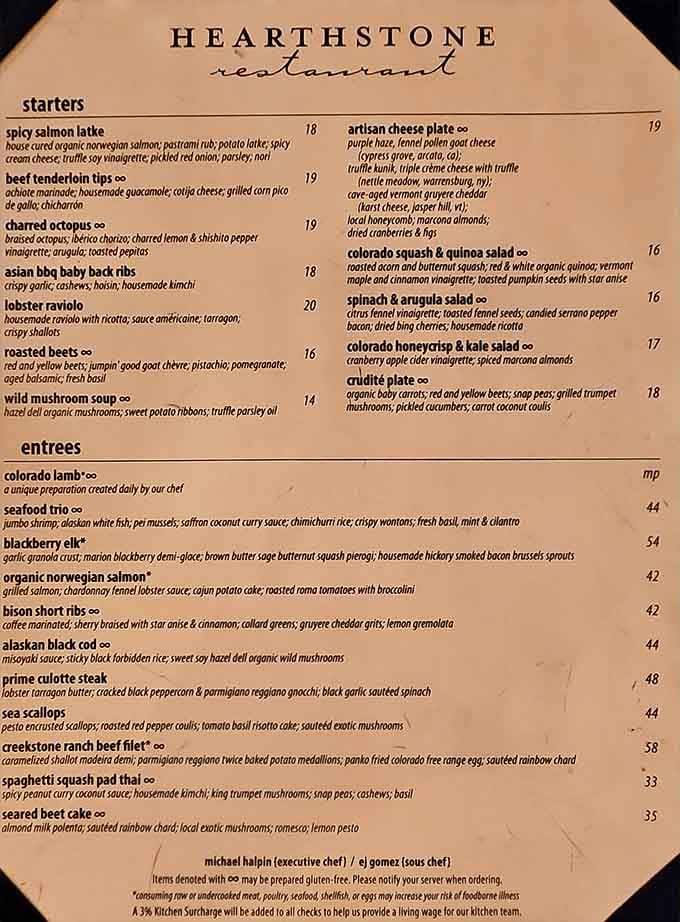 This menu reads like a love letter to Colorado ingredients, from wild mushrooms to locally sourced lamb preparations.