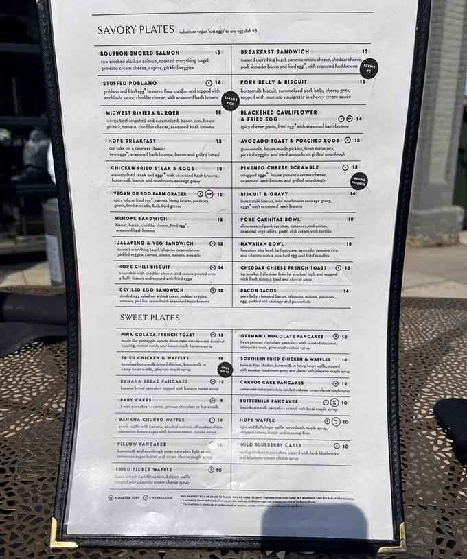 From Bourbon Smoked Salmon to German Chocolate Pancakes, this menu reads like a greatest hits album of morning cravings.