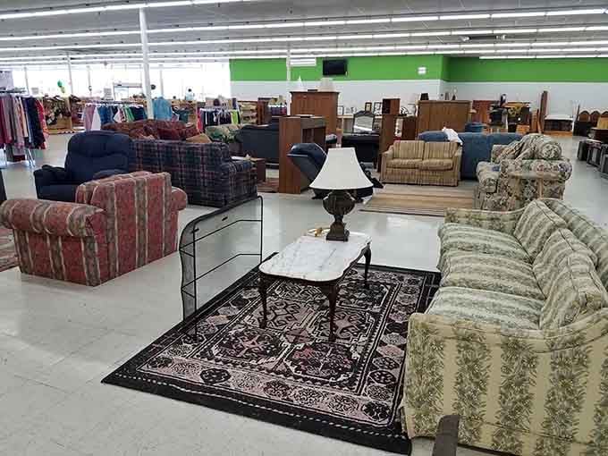 Living room sets waiting for their second act, proving one person's upgrade is another's perfect find.