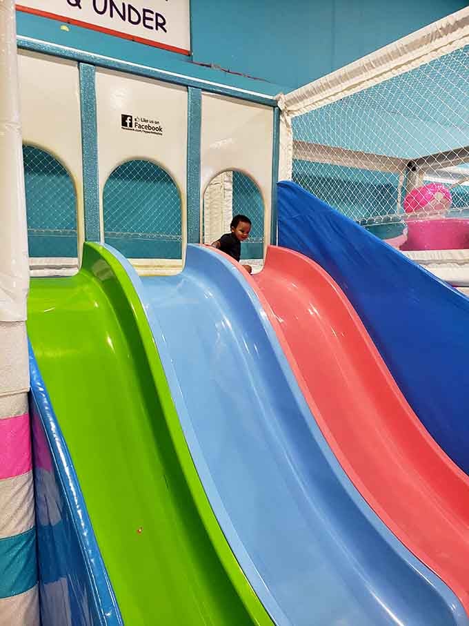 Three slides, three colors, infinite trips up and down until your legs give out from watching.