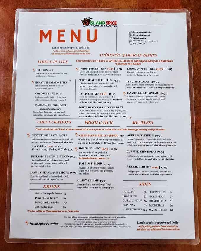 Real Jamaican menus don't apologize for authenticity, and this one certainly doesn't hold back on flavor.