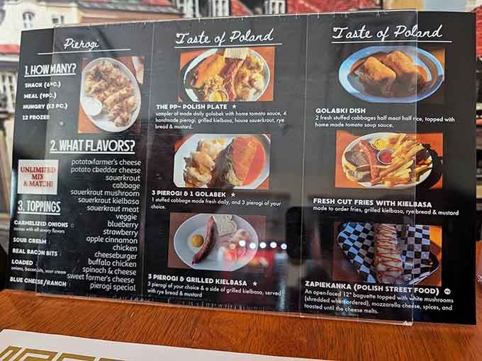 This menu is your passport to Poland, no TSA lines required, just delicious decisions to make.