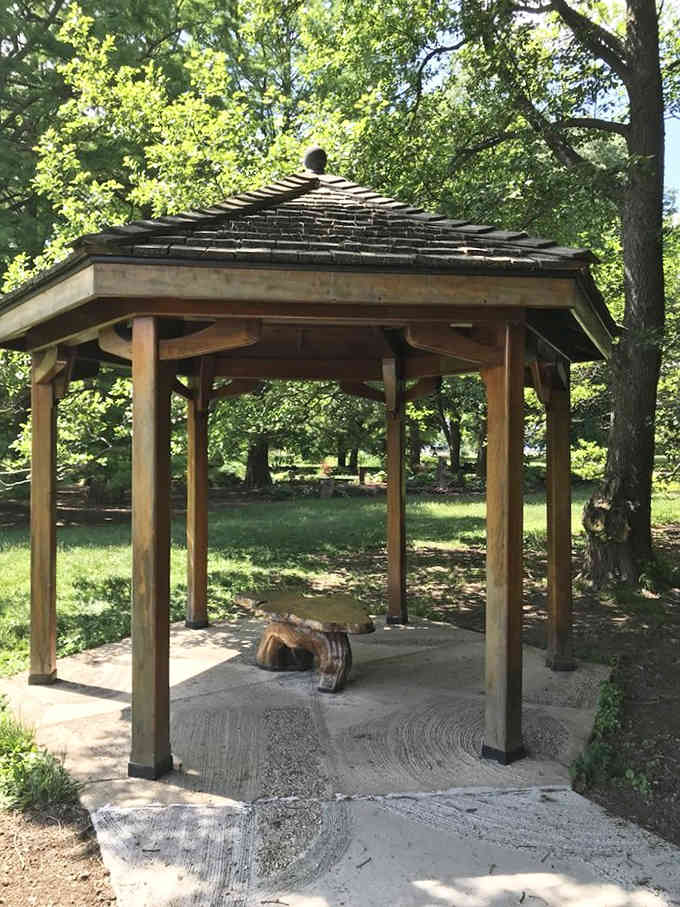 The azumaya gazebo offers shade, serenity, and the perfect spot to contemplate your life choices peacefully.