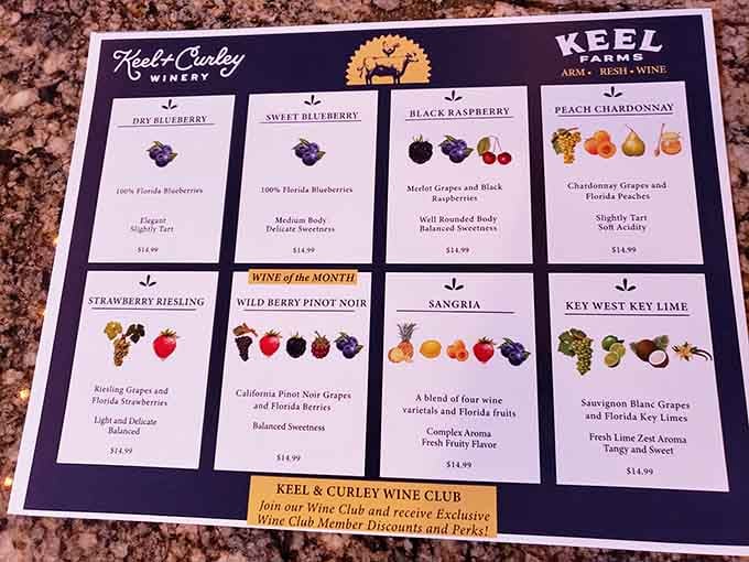 Eight different fruit wines await your exploration, each one celebrating what grows best in our sunshine state.