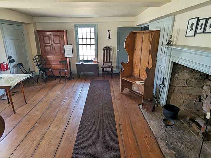 Wide-plank floors that have witnessed centuries of footsteps, from Revolutionary travelers to modern-day history enthusiasts seeking connection.