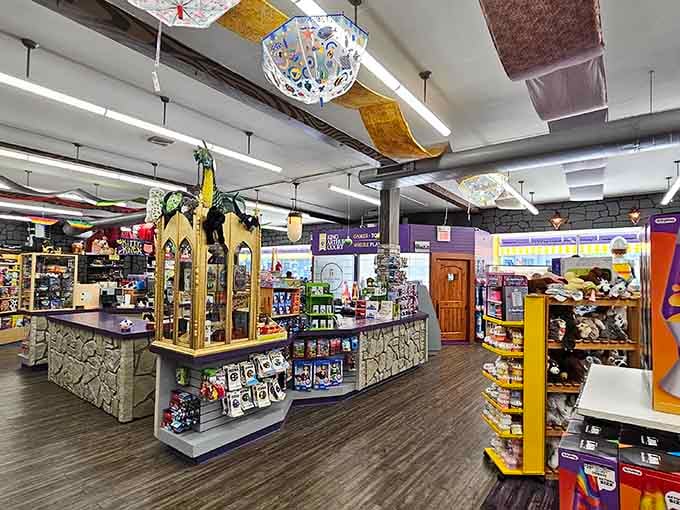 Inside, golden castle towers rise among the aisles like Camelot decided to open a really fantastic toy shop.