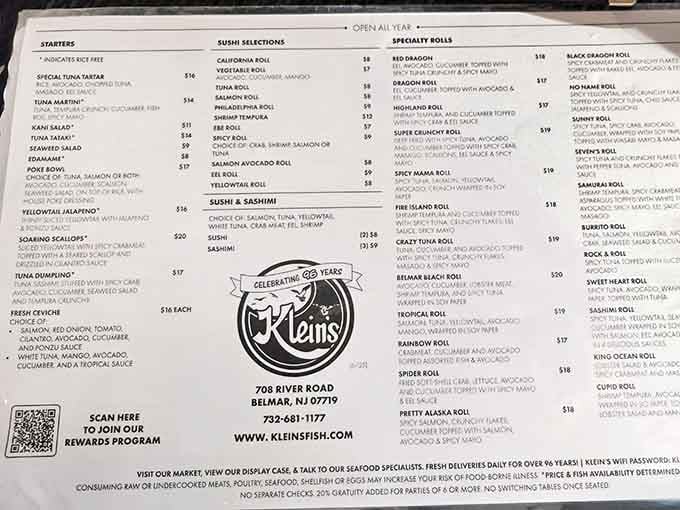 This menu reads like a love letter to the ocean, offering everything from California rolls to specialty creations worth photographing.