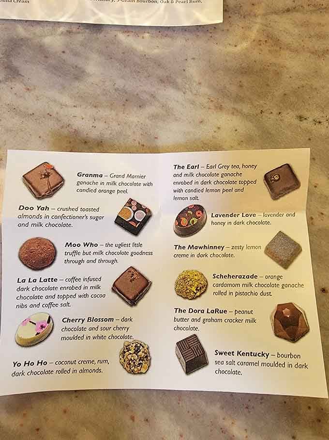 The menu reads like a chocolate lover's fever dream, with names like "Moo Who" and "Yo Ho Ho" making decisions delightfully impossible.