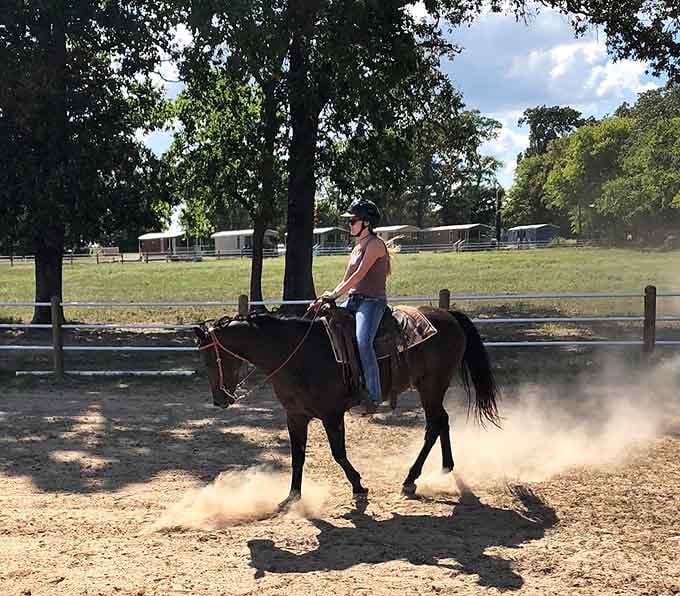 Watch the dust kick up as rider and retired champion move together in perfect harmony.